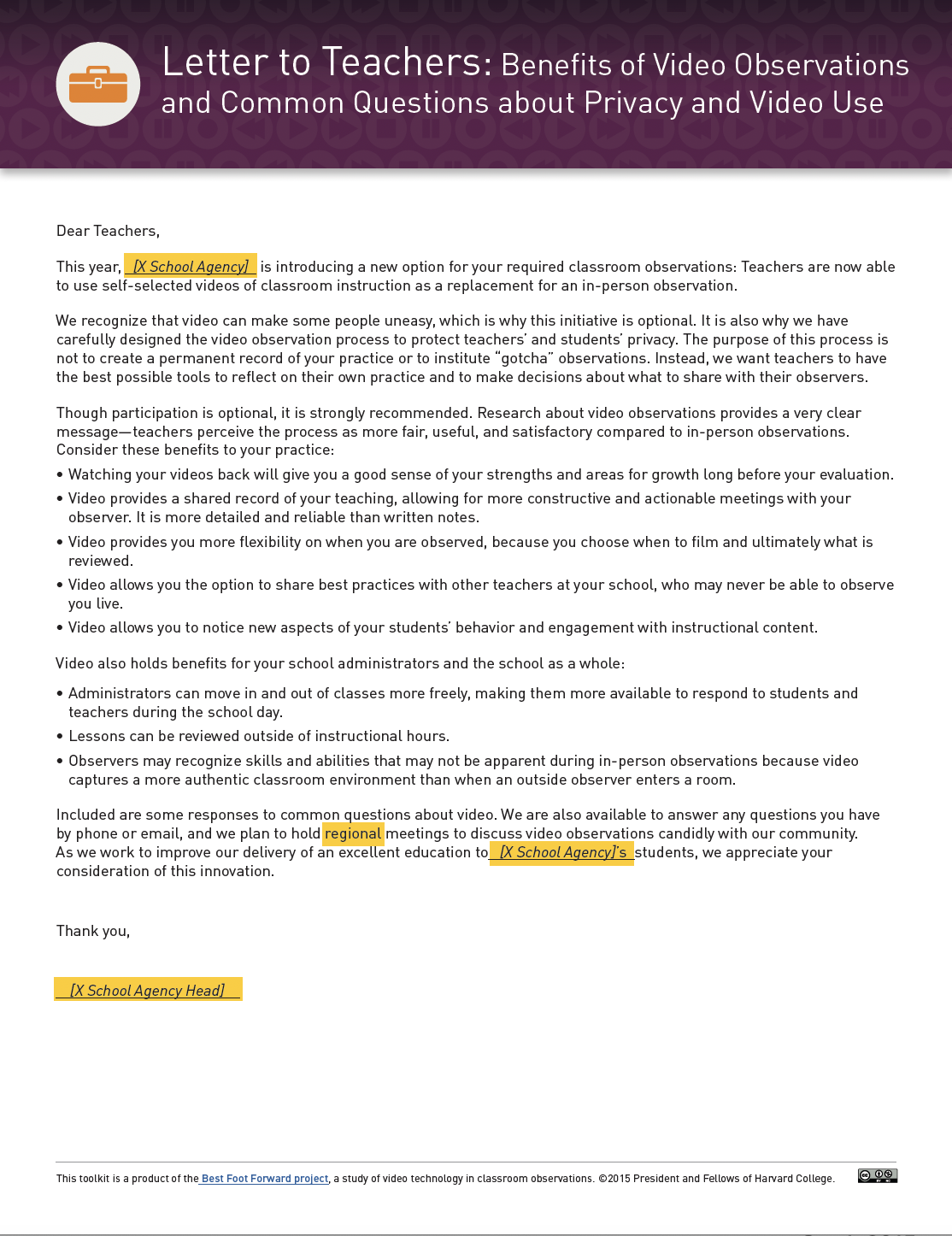 Teacher Letter: Benefits of Video Observations and Common Questions ...